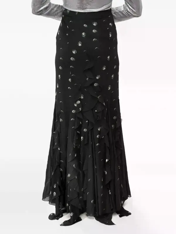 Off-White Ruffled Printed Maxi Skirt