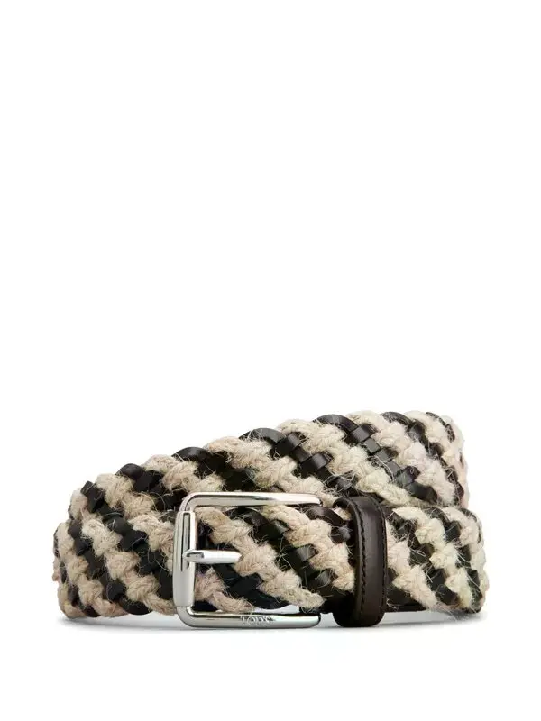 TOD'S Woven Leather And Jute Belt With Buckle