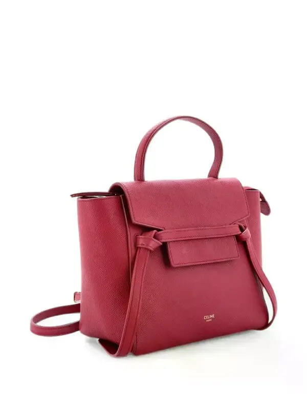Celine Textured Leather Nano Shoulder Bag - Red