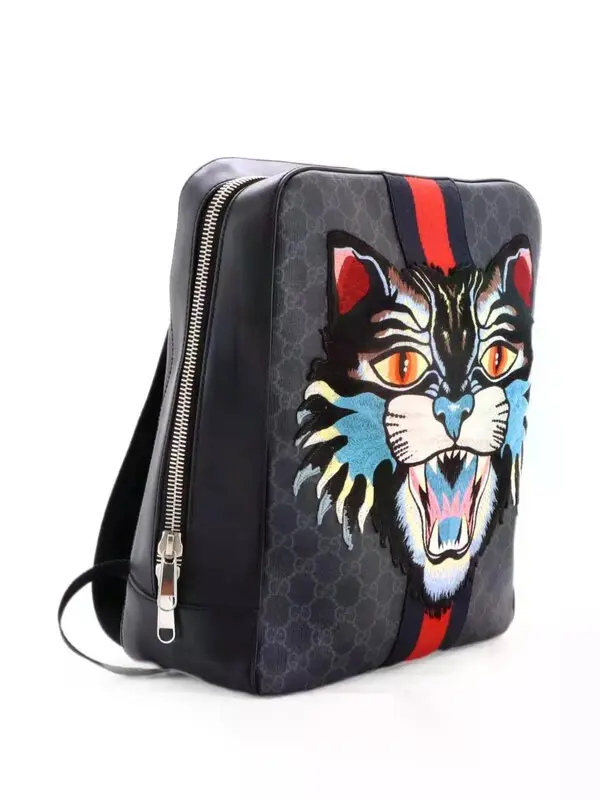 Gucci Angry Cat Web Gg Coated Canvas With Applique Medium Backpack