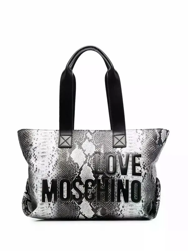 Moschino Snake-effect Logo-detail Tote Bag - Black