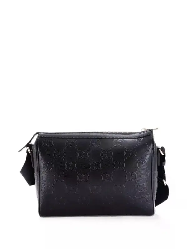 Gucci Front Pocket Messenger Bag Gg Embossed Perforated Leather Medium Crossbody Bag