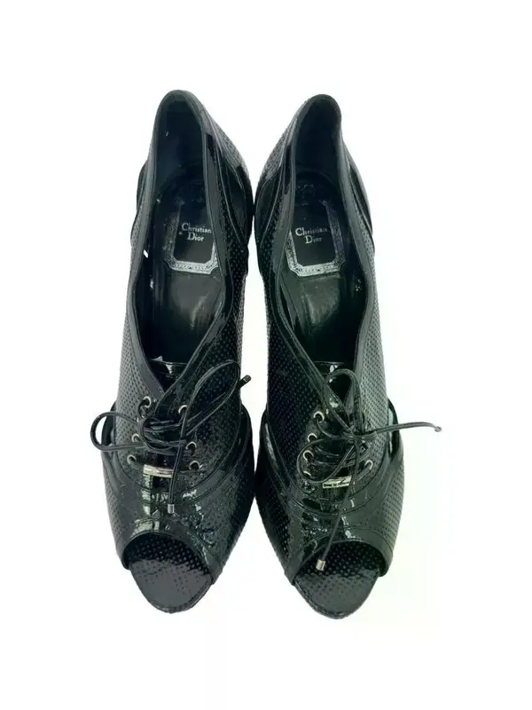 Dior Lace-up Perforated Patent Leather Peep-toe Stiletto Ankle Boots