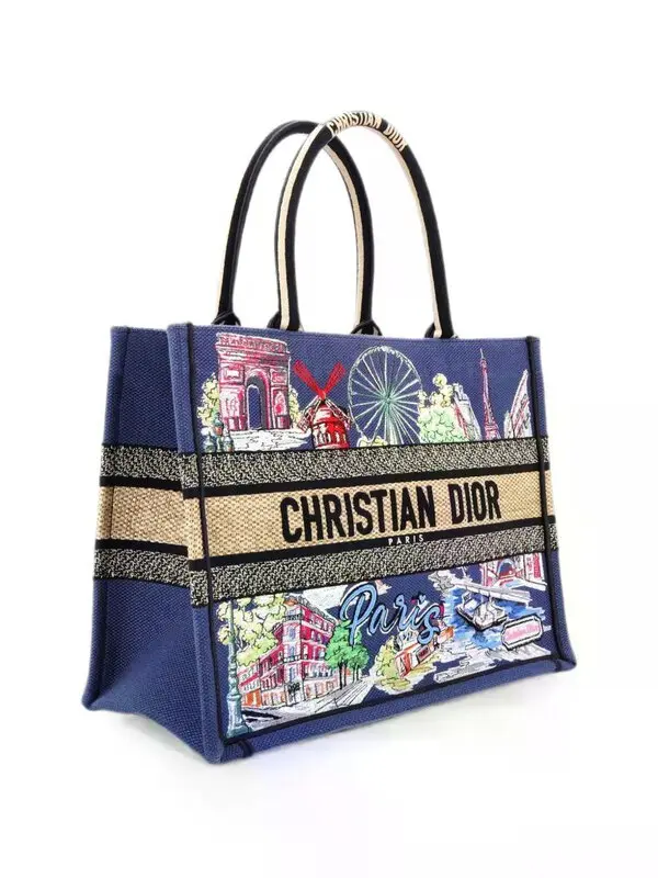 Dior Book Embroidered Raffia Medium Tote Bag