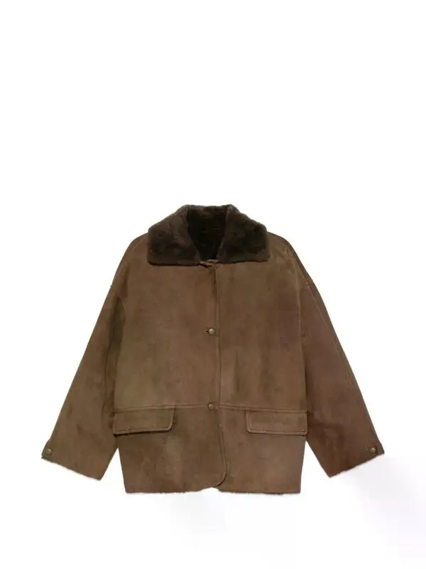 LISKA Shearling-collar Button-fastening Jacket - Brown