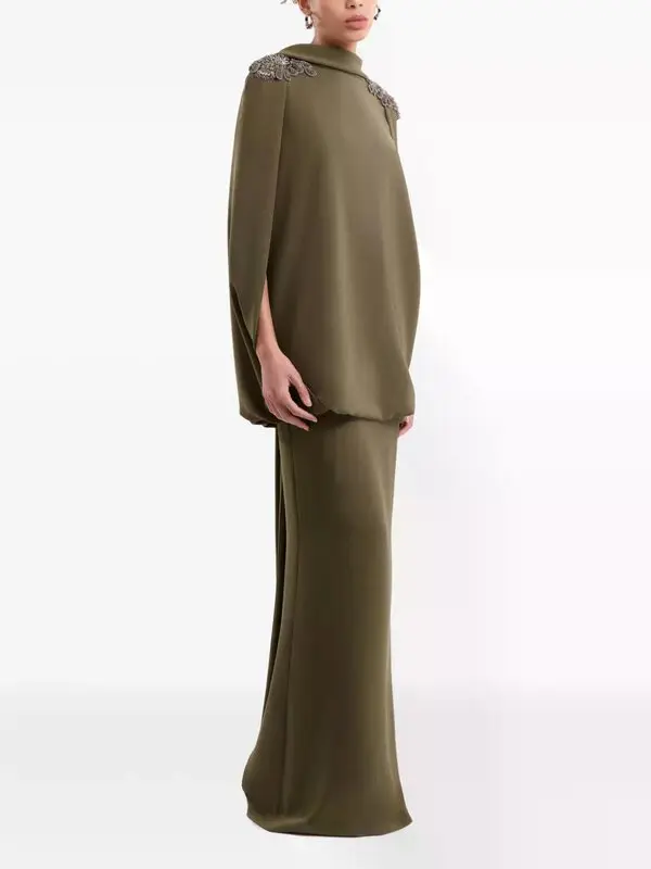 GEMY MAALOUF Beaded Shoulder High Neck Maxi Dress