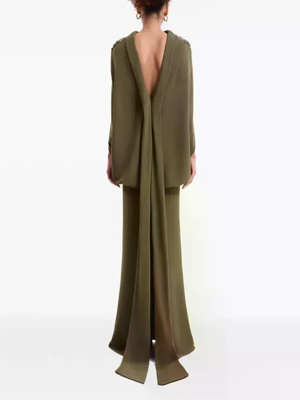 GEMY MAALOUF Beaded Shoulder High Neck Maxi Dress