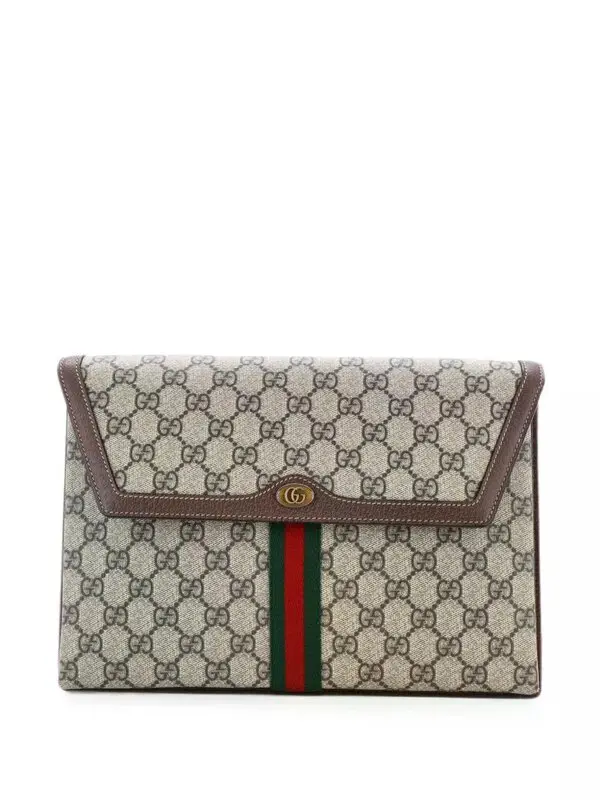 Gucci Ophidia Flap Gg Coated Canvas Large Clutch Bag - Brown