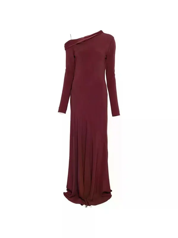 Alberta Ferretti Aymmetric-neck Long-sleeve Maxi Dress - Red