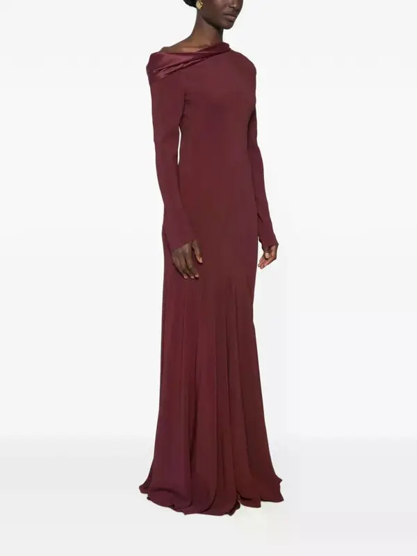 Alberta Ferretti Aymmetric-neck Long-sleeve Maxi Dress