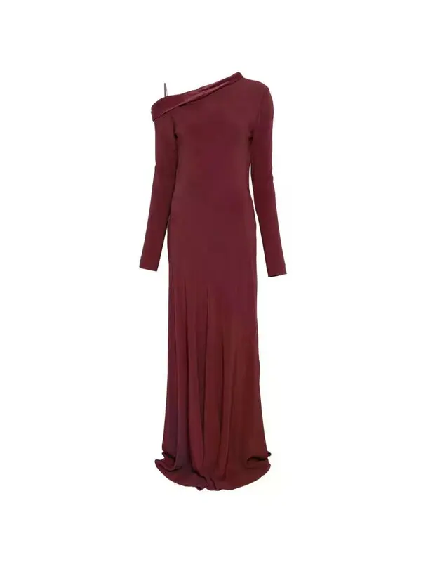 Alberta Ferretti Asymmetric Neck Long Sleeve Maxi Dress - Red