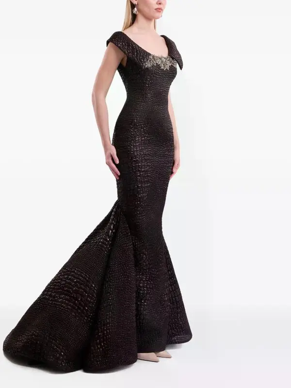 GEMY MAALOUF Embellished Textured Mermaid Gown