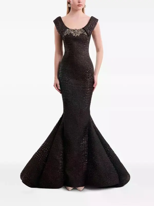 GEMY MAALOUF Embellished Textured Mermaid Gown - Black