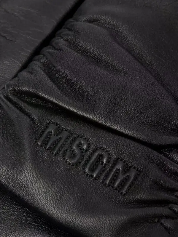 MSGM Ruched Leather Gloves - Black
