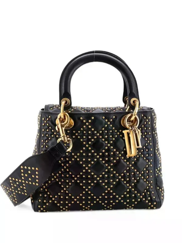 Dior Lambskin Cannage Studded Satchel - Black