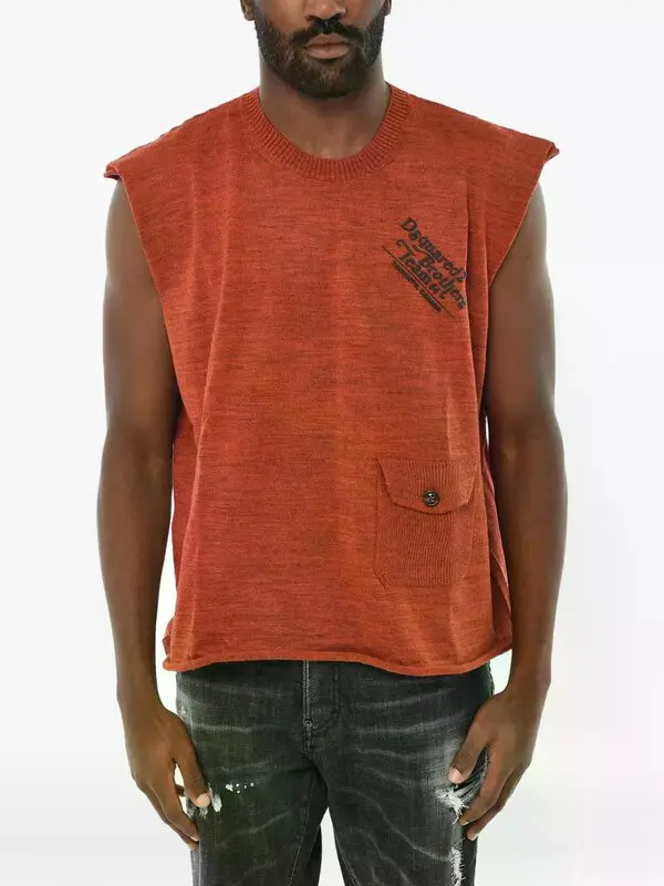 Dsquared2 Virgin-wool Tank Top With Chest-pocket - Orange