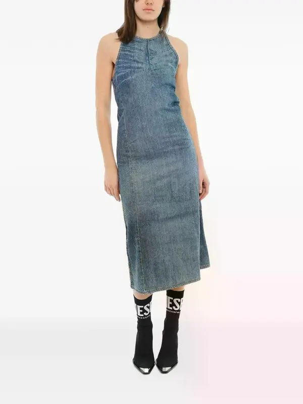 DIESEL® Rhinestone Embellished Denim Midi Dress - Blue
