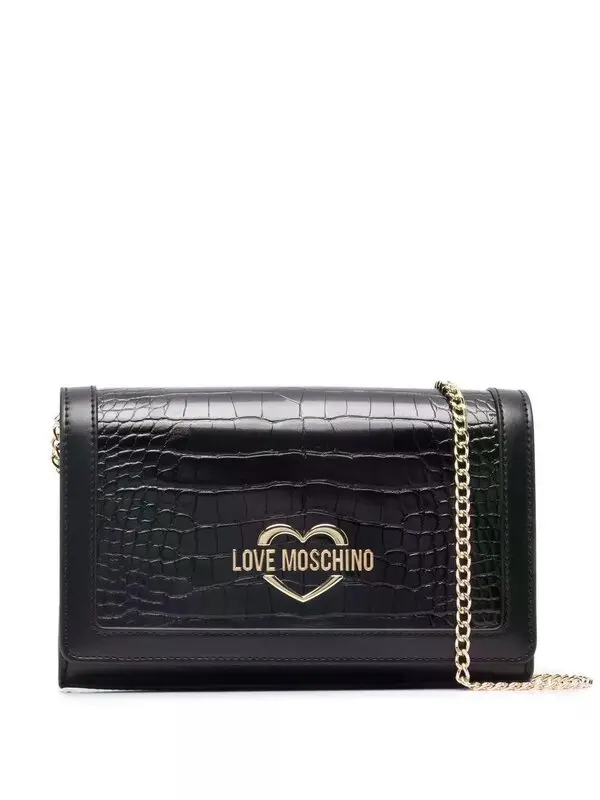 Moschino Crocodile-effect Heart-plaque Shoulder Bag - Black