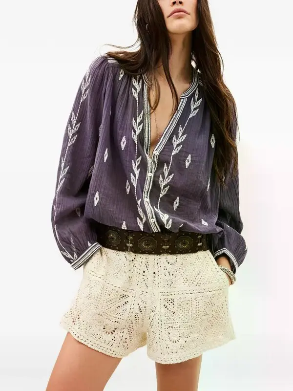 Ba&sh Fedora Embroidered V-neck Shirt