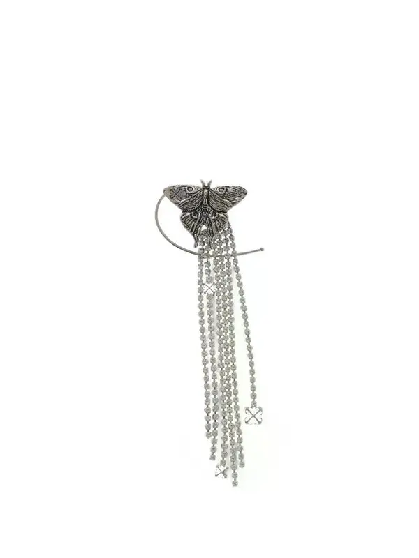 Off-White Single Butterfly-shaped Earring With Rhinestones