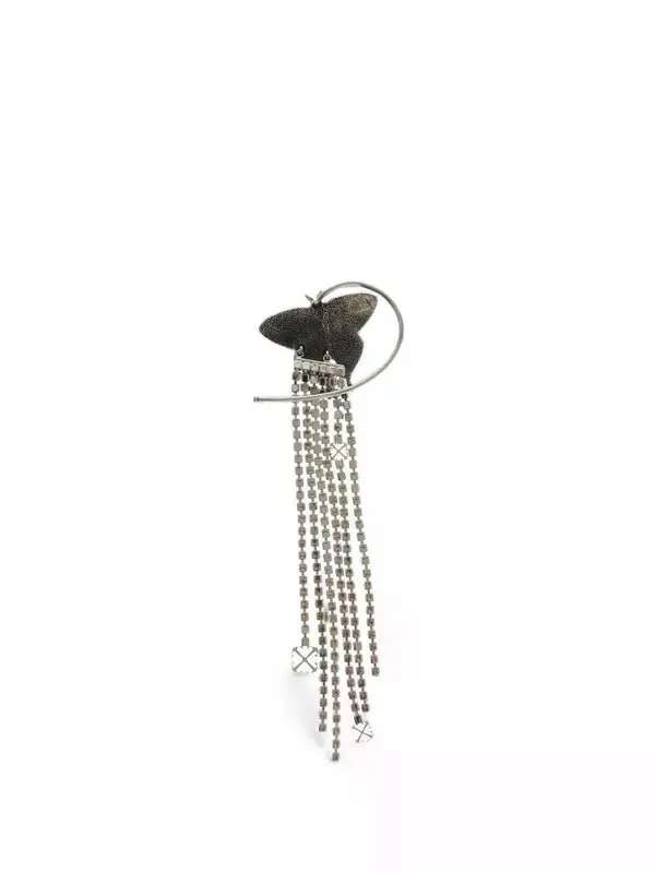 Off-White Single Butterfly-shaped Earring With Rhinestones