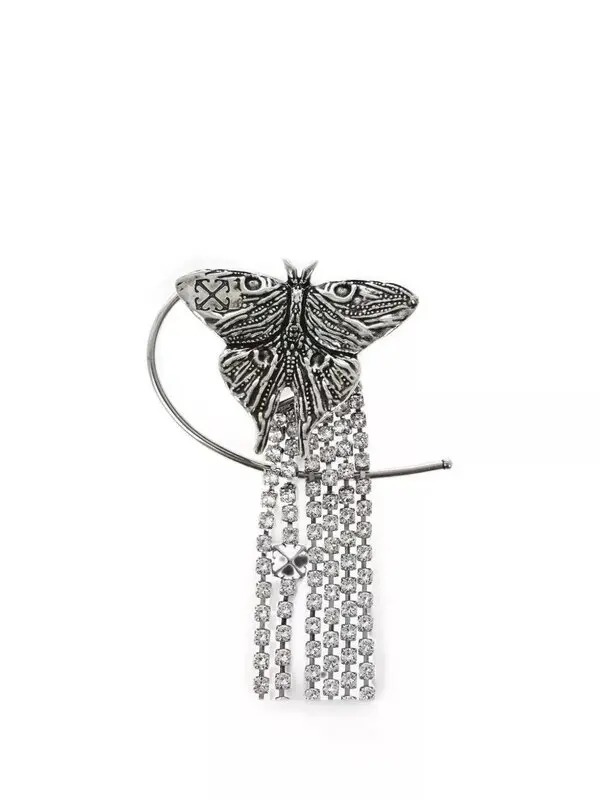 Off-White Single Butterfly-shaped Earring With Rhinestones