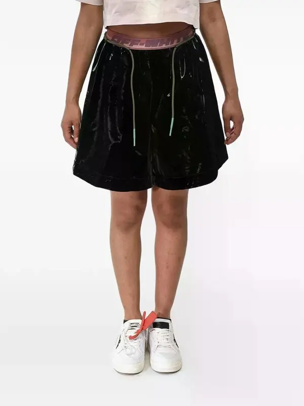 Off-White Wide Leg Nylon Shorts With Logo Elastic Waistband