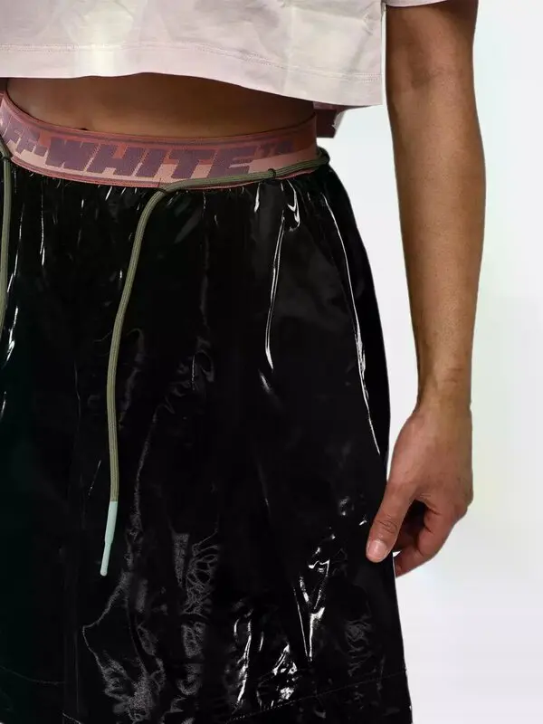 Off-White Wide Leg Nylon Shorts With Logo Elastic Waistband