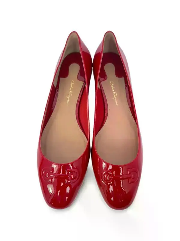 FERRAGAMO Burgundy Leather Patent Horsebit Ballet Flats