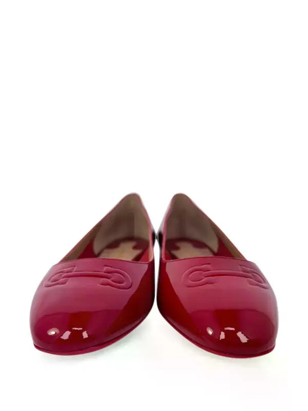 FERRAGAMO Burgundy Leather Patent Horsebit Ballet Flats