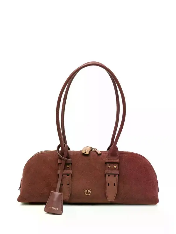 Pinko Suede Top Handle Bag With Love Birds Logo Plaque