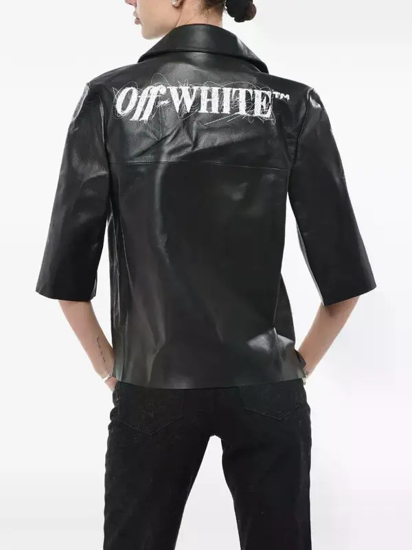 Off-White Leather Bowling Shirt With Snap Buttons And Logo Print