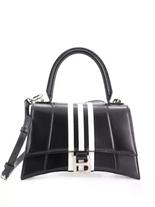 Balenciaga X Adidas Hourglass Top Handle Bag Leather Small Satchel - Black