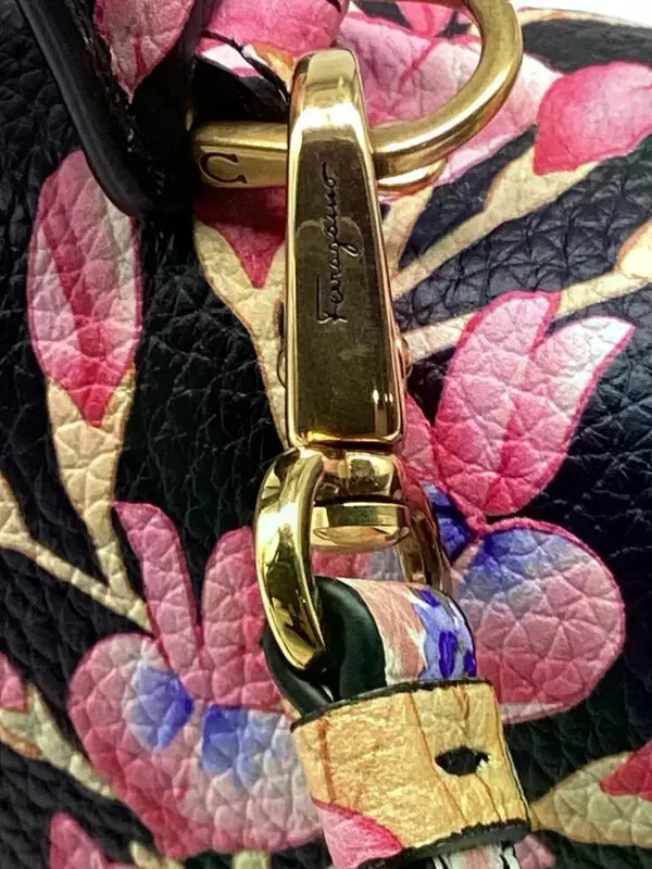 FERRAGAMO Giardino Floral Print Leather Handbag