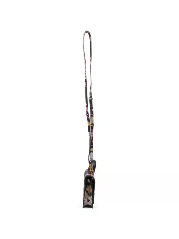 FERRAGAMO Giardino Floral Print Leather Handbag - Black