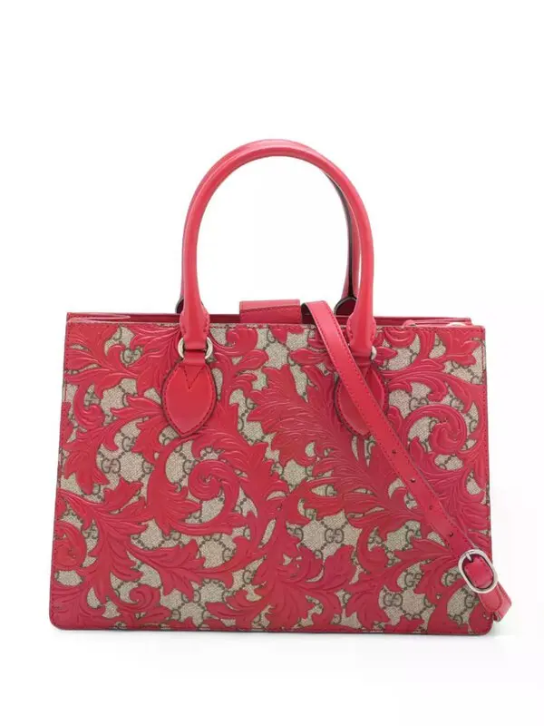 Gucci Gg Supreme Arabesque Convertible Top Handle Bag Satchel - Red