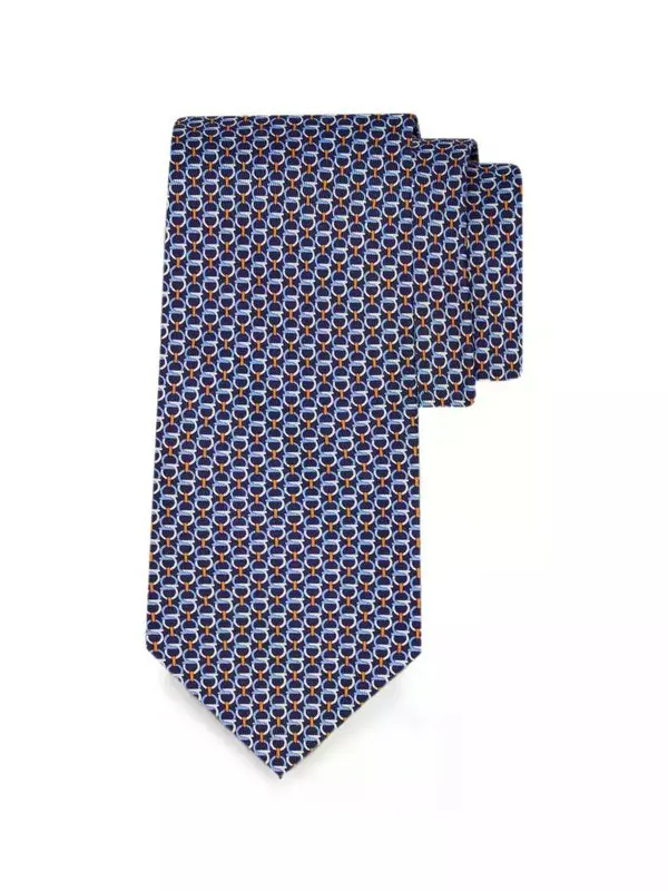 FERRAGAMO Gancini Links Print Silk Neck Tie