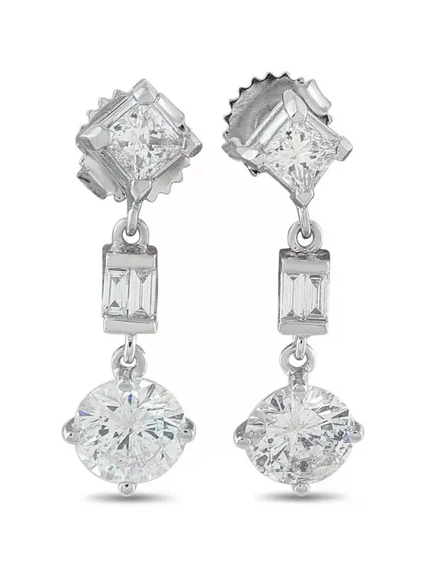 LB EXCLUSIVE 18k White Gold Diamond Drop Earrings With Emerald And Princess-cut Diamonds - Silver