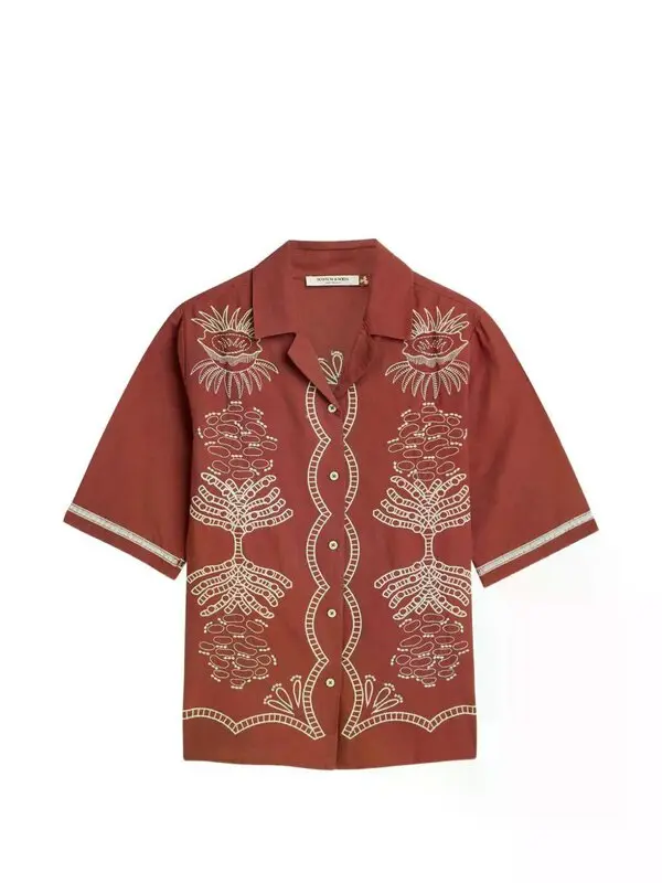Scotch & Soda Embroidered Short Sleeve Shirt - Red