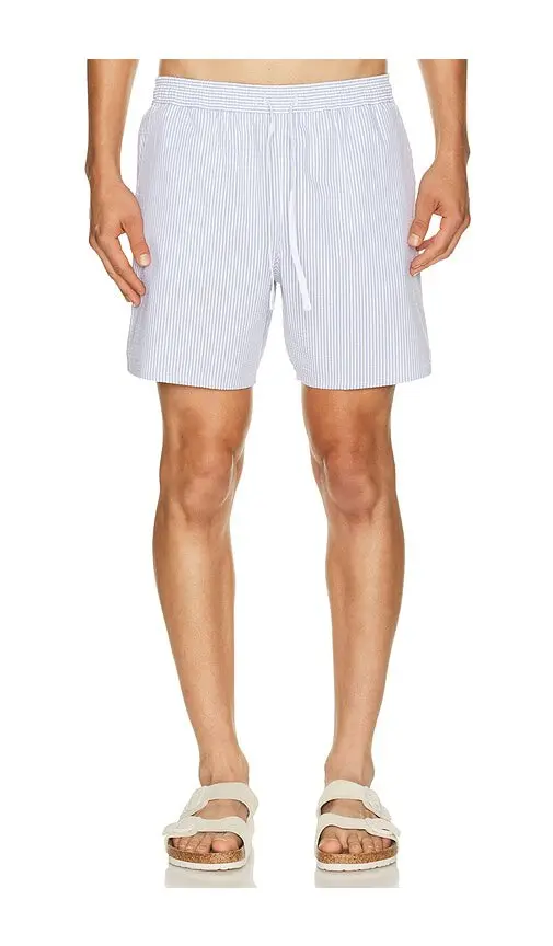 Lacoste Mid Length Striped Textured Swim Trunks