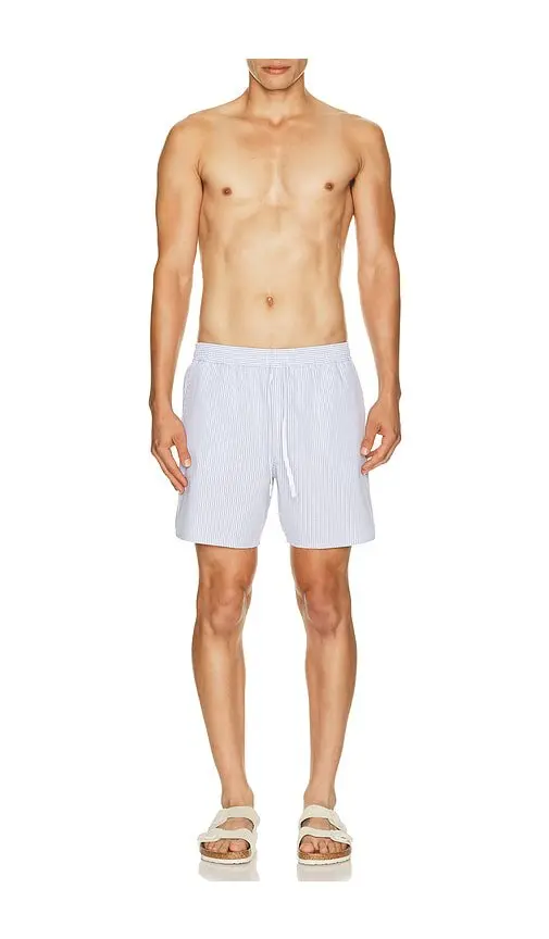 Lacoste Mid Length Striped Textured Swim Trunks