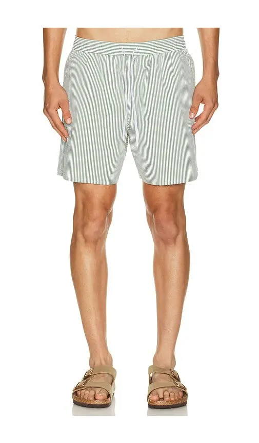 Lacoste Mid Length Striped Textured Swim Trunks