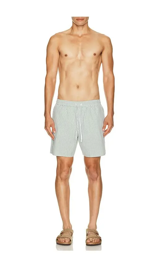 Lacoste Mid Length Striped Textured Swim Trunks