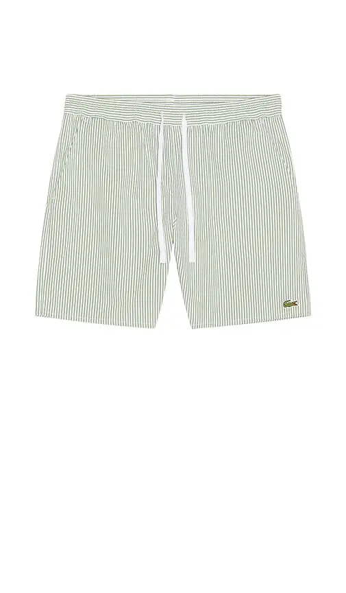 Lacoste Mid Length Striped Textured Swim Trunks