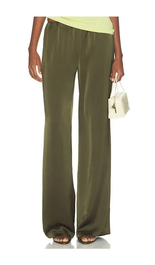 LOVERS AND FRIENDS Alette Satin Wide Leg Pants - Olive