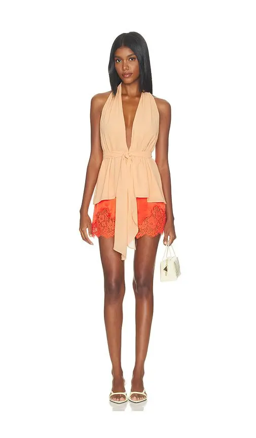 LOVERS AND FRIENDS Halterneck Top With Optional Waist Tie - Orange