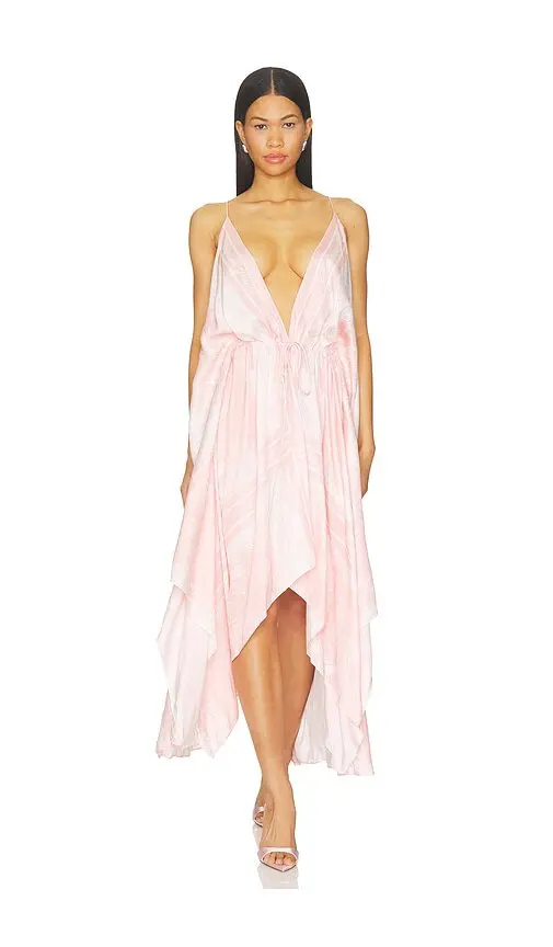 Balmain Open Shoulder Foulard Print Dress - Pink