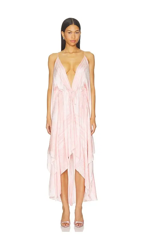 Balmain Open Shoulder Foulard Print Dress