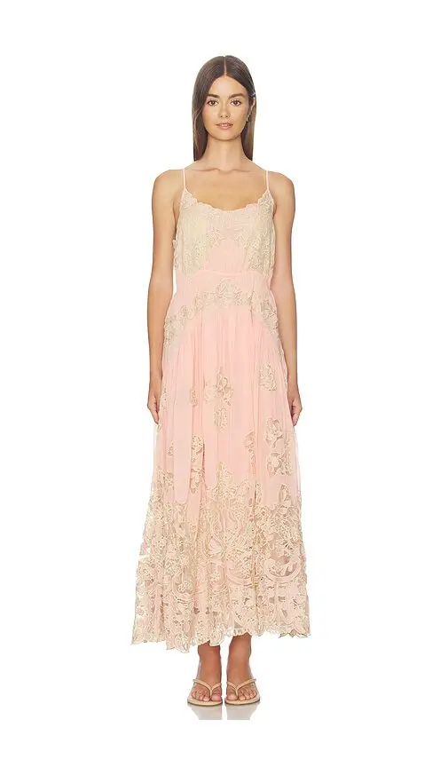 Sea Gracelyn Lace Embroidered Maxi Slip Dress - Peach