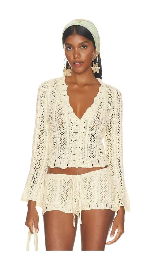 SNDYS. Crochet Knit Cardigan - Yellow